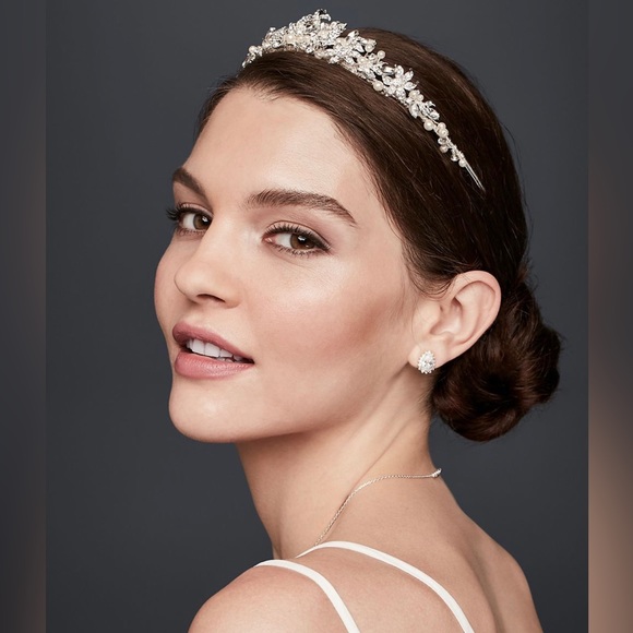 David's Bridal | Accessories | Davids Bridal Crystal And Pearl Floral ...
